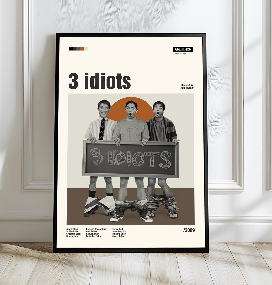 3 Idiots Poster - Rajkumar Hirani - Mid-century Art - Minimalist Movie ...