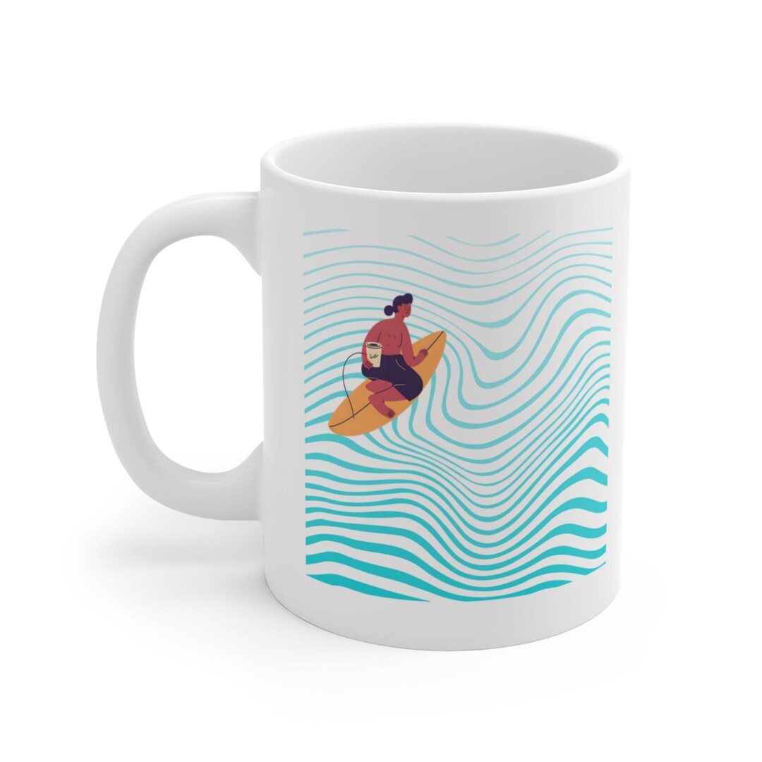 Surfer Ceramic Mug, Surf Break Coffee Cup, Beach Lover Gift, Ocean Wave ...