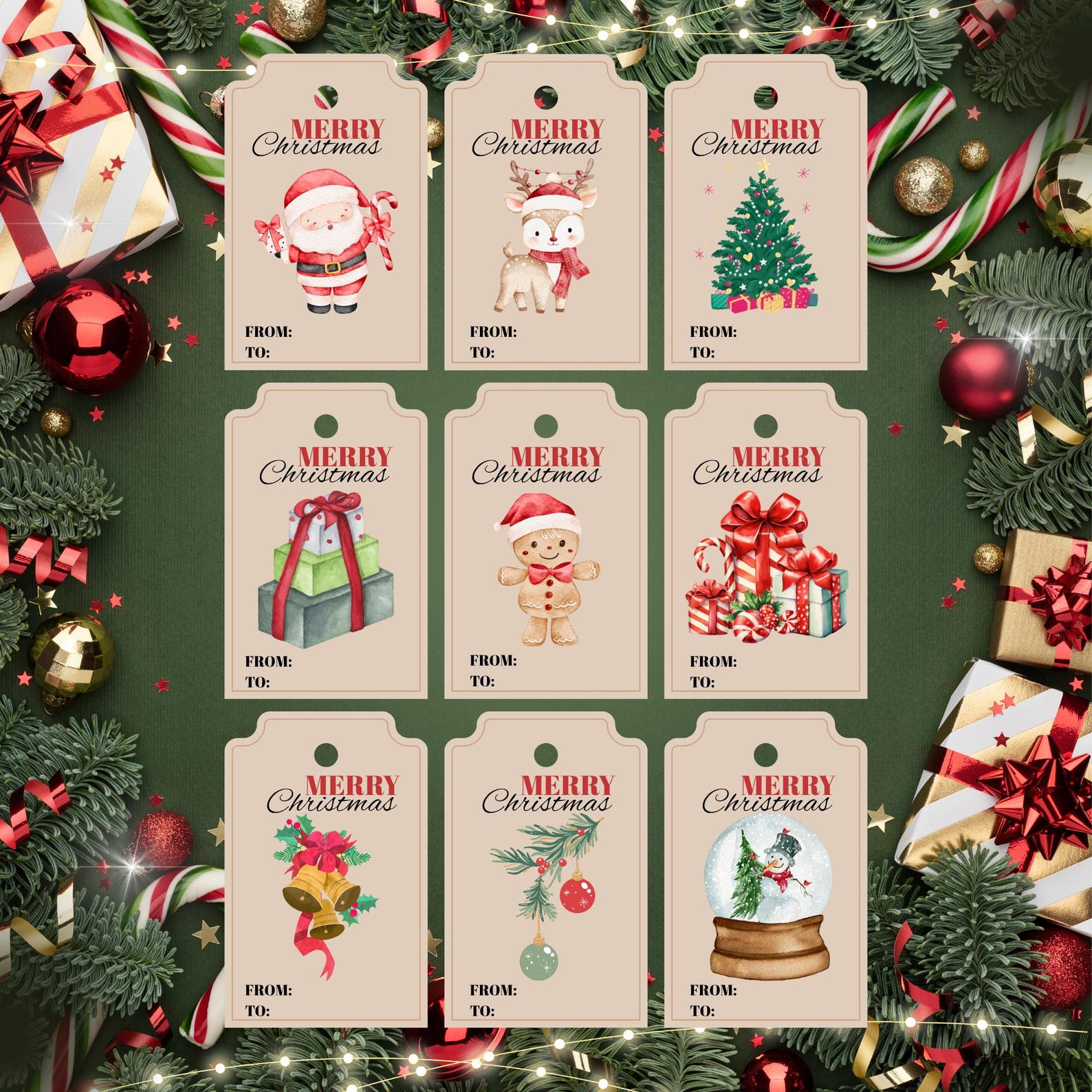 Christmas Gift Tags Bundle Printable Holiday Gift Tags Set Cute ...
