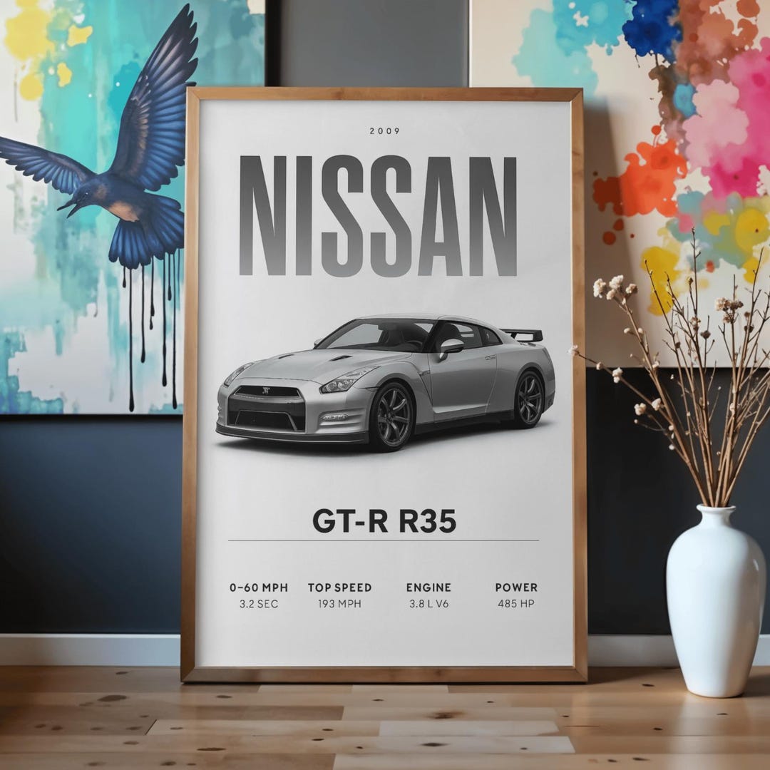 Nissan GTR R35 – Sports Car Poster, Digital Wall Art, Modern Automotive ...