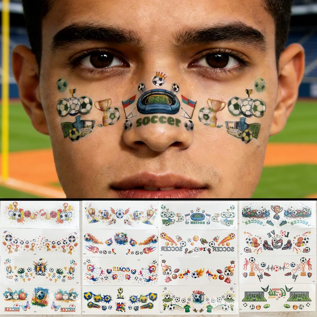 Football Temporary Tattoo,soccer Face Tattoos,soccer Football Party ...