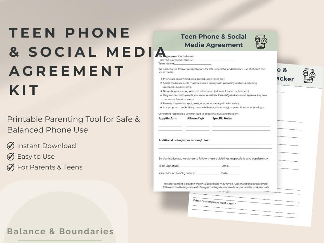 Teen Phone & Social Media Agreement Kit: Printable Contract and Weekly ...