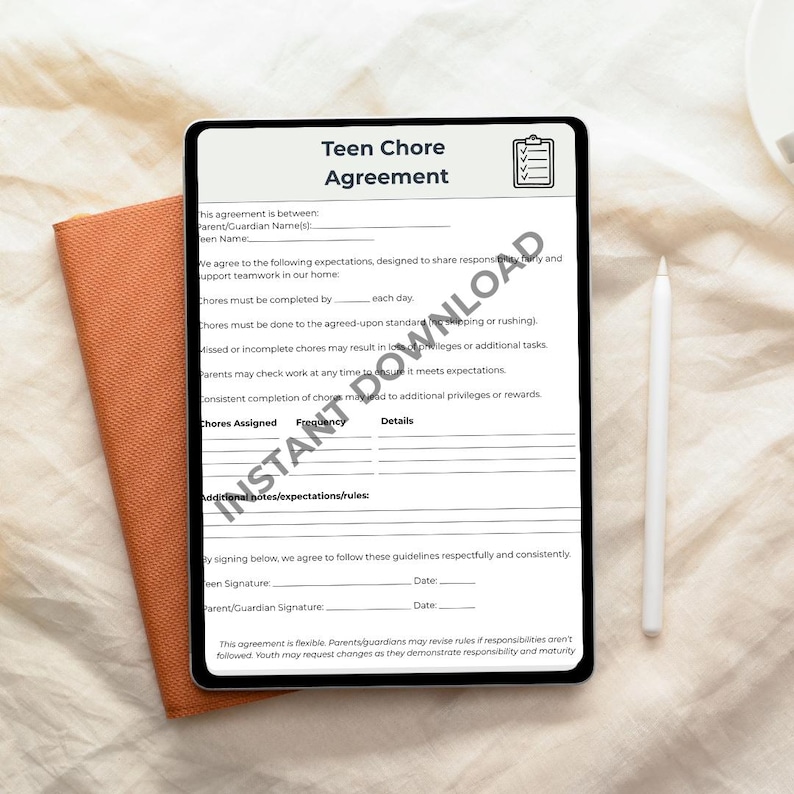 Teen Chore Agreement Kit: Printable Contract & Weekly Tracker (PDF) - Etsy
