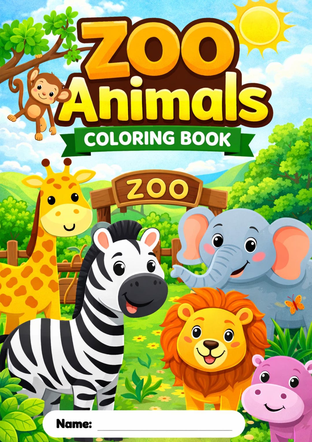 Zoo Animals Coloring Book, Safari Illustrations (PDF Printable Pages ...