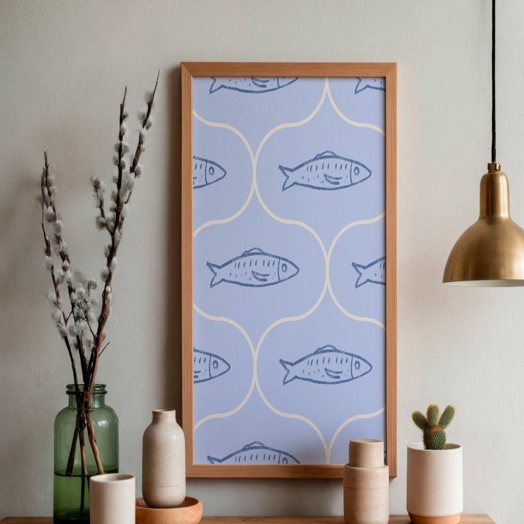 Retro Japanese Fish Pattern | Coastal Japandi Wall Art | Minimalist ...