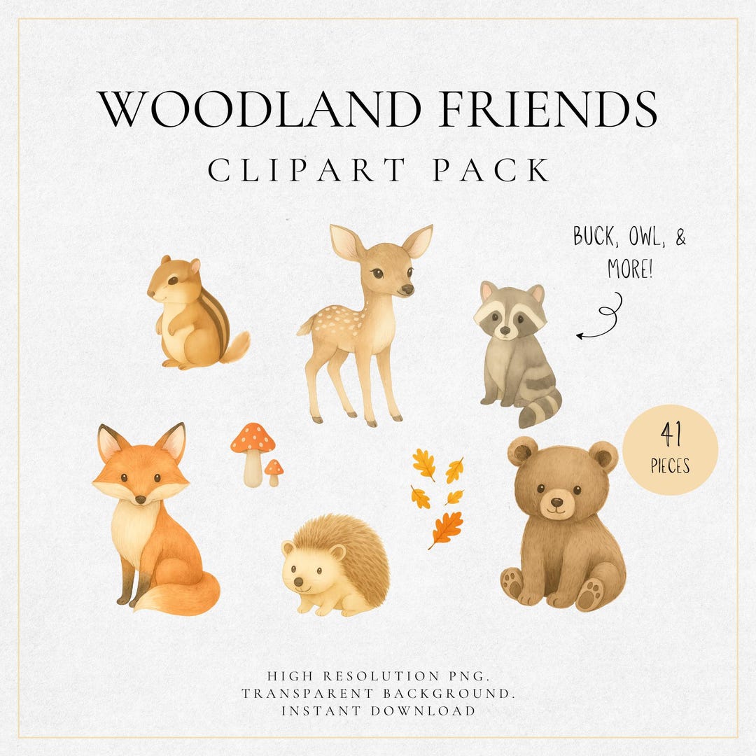 Forest Animals Clip Art | Woodland Creatures Digital Download - Etsy