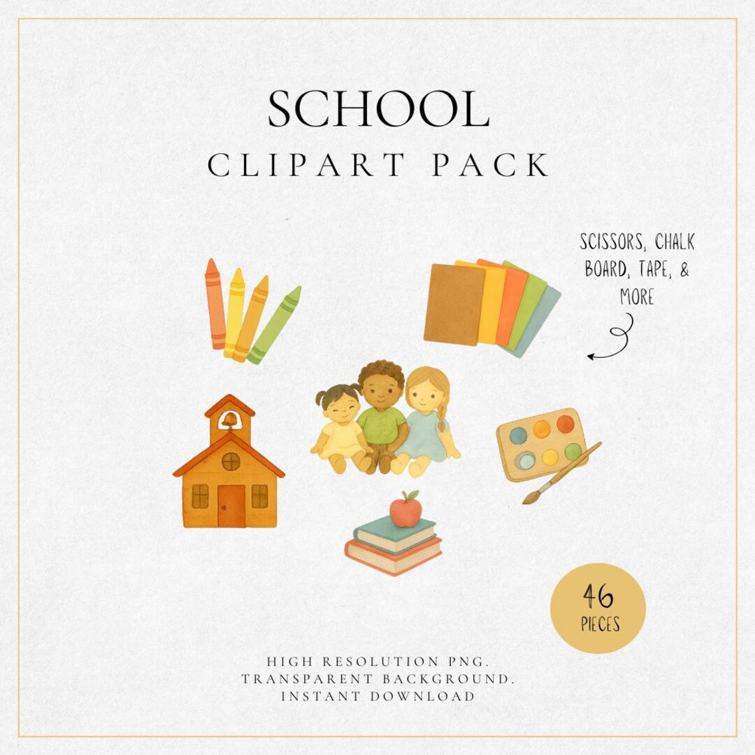 School Collection Clipart Bundle, Watercolor Classroom Elements ...