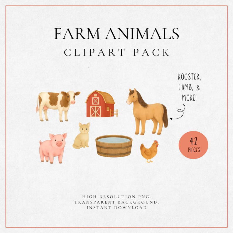 Watercolor Farm Animals Clipart | PNG Illustrations (digital Download ...