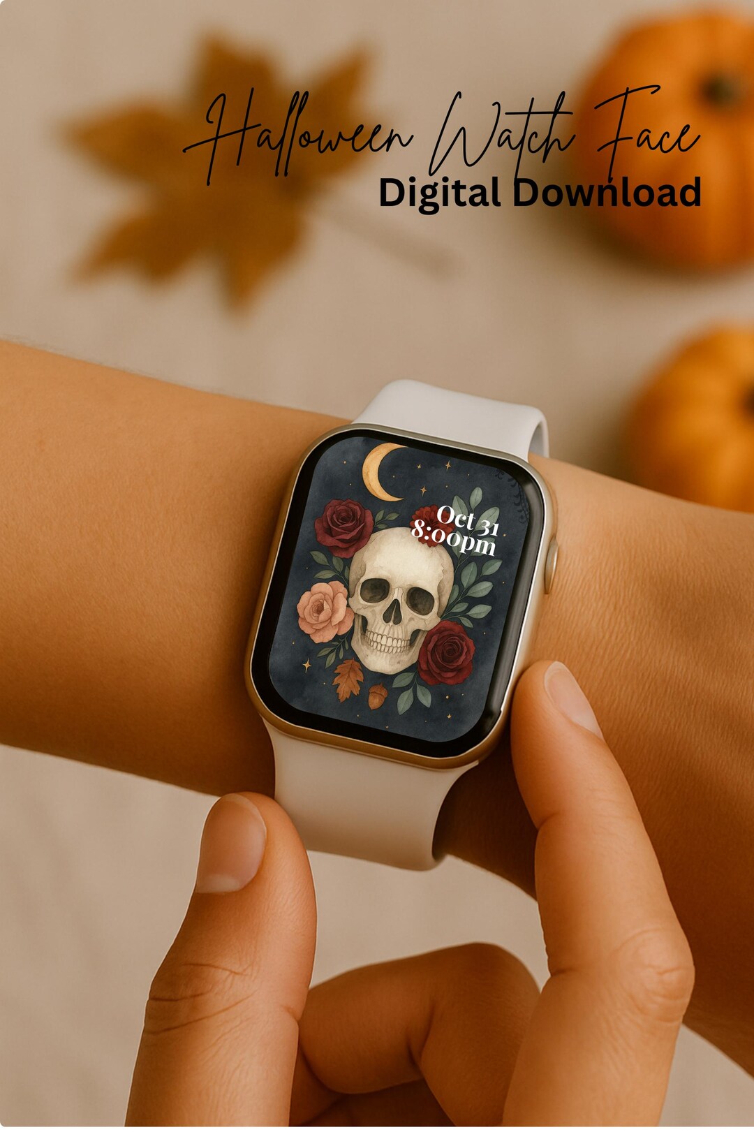 Floral Skull Halloween Watch Face: Gothic Watercolor (digital Download ...