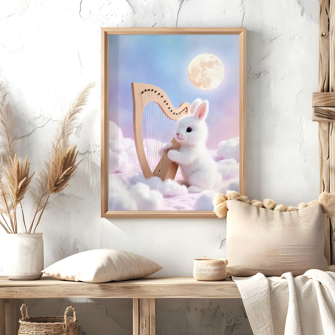 Moon Bunny Harp Print: Pastel Nursery Wall Art (digital Download) - Etsy