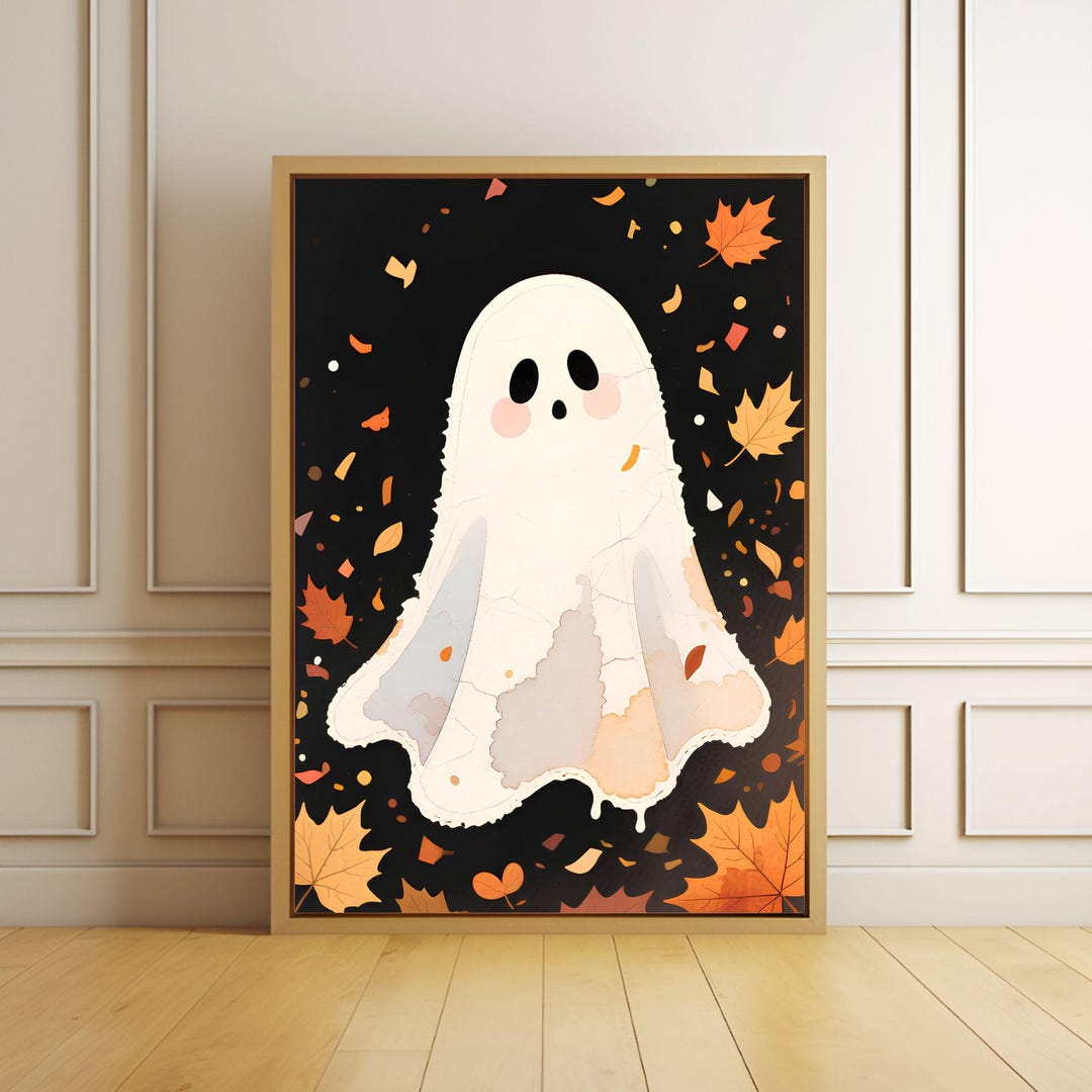Autumn Leaves & Cute Ghost – Spooky-cute Fall Printable Wall Art ...