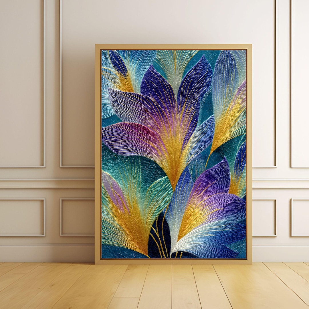 Elegant Flower Linework – Blue & Purple Petals – Vertical Printable Art ...