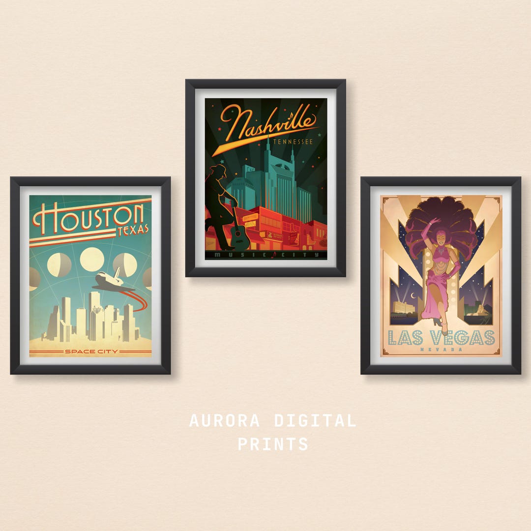 Vintage USA State Travel Poster Set: Retro Americana Wall Art (digital ...
