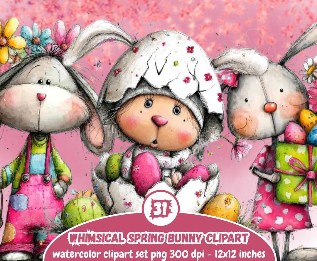 Spring Bunny Clipart | Pink Easter PNG | Rabbit Baby Shower | Coquette ...