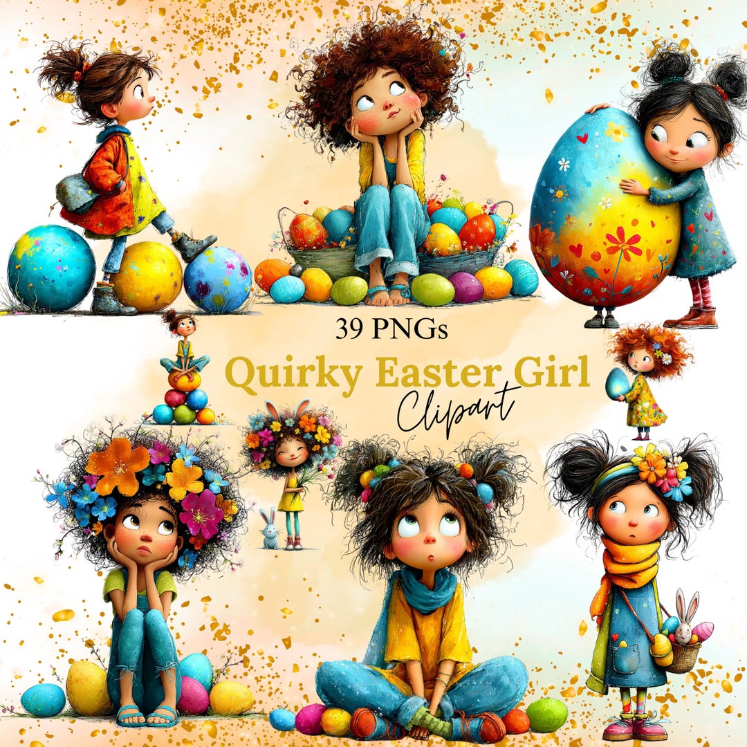 Quirky Easter Girl Clipart Bundle | 39 PNG Files | Cute Whimsical Girls ...