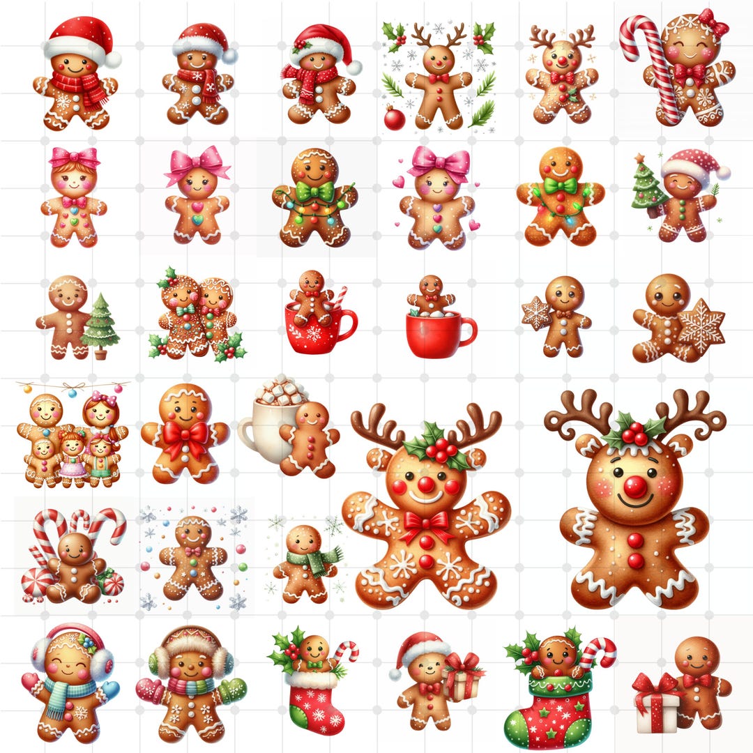 Gingerbread Man Clipart Bundle | Festive Christmas Cookie Pngs ...