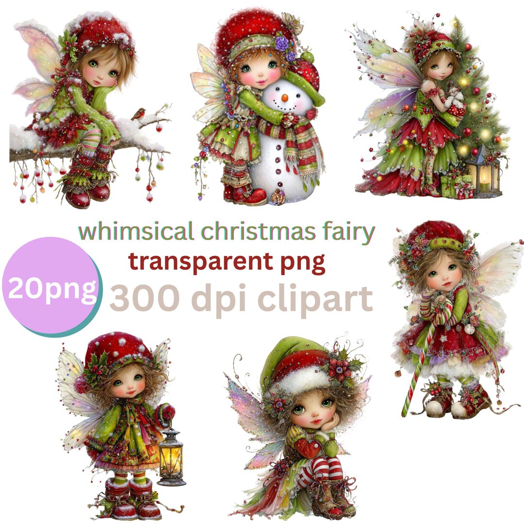 Whimsical Christmas Fairy Clipart – 20 PNG | Fantasy & Cute Holiday ...