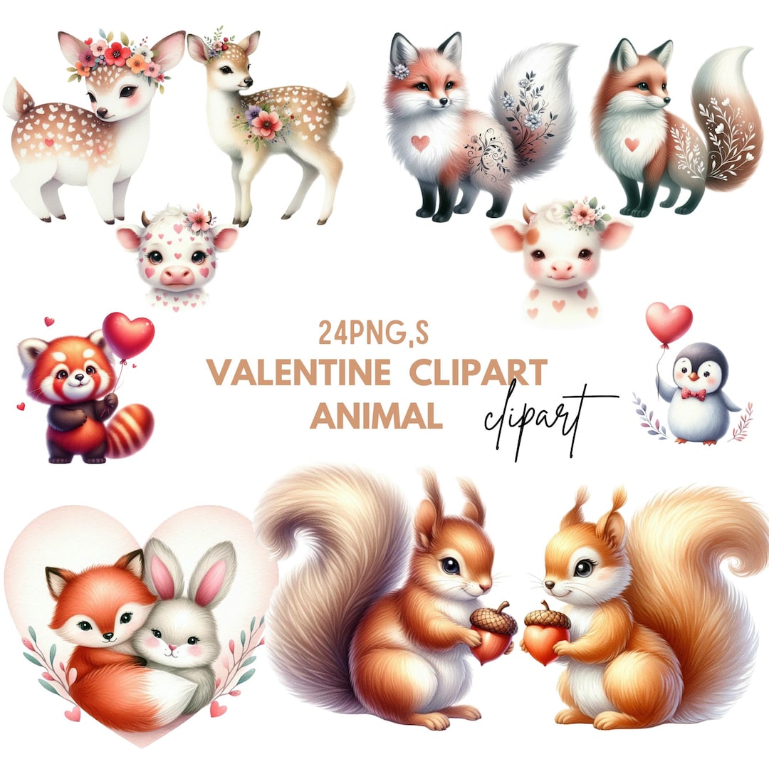 24 PNG Valentine Animal Clipart | Cute Love Animals | Valentine Baby ...
