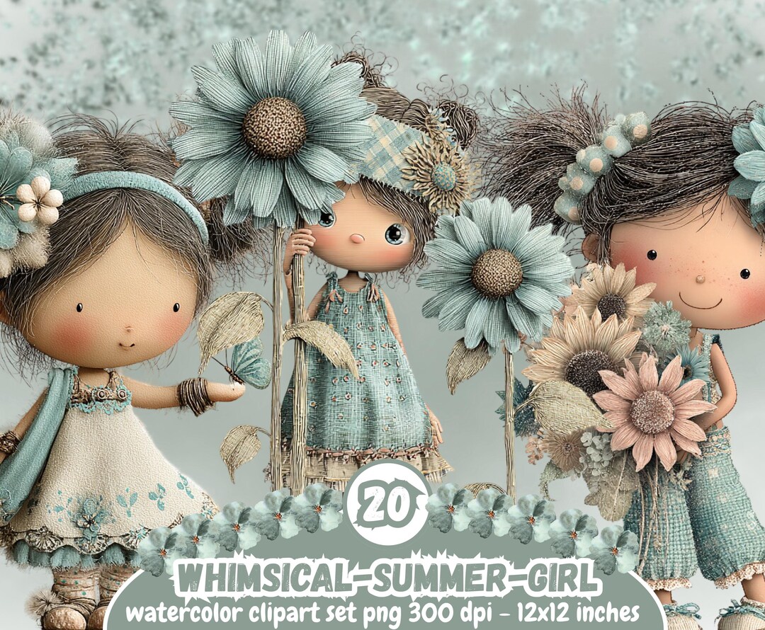 20 PNG Summer Girls Clipart PNG – Watercolor Beach Kids Set – Digital ...