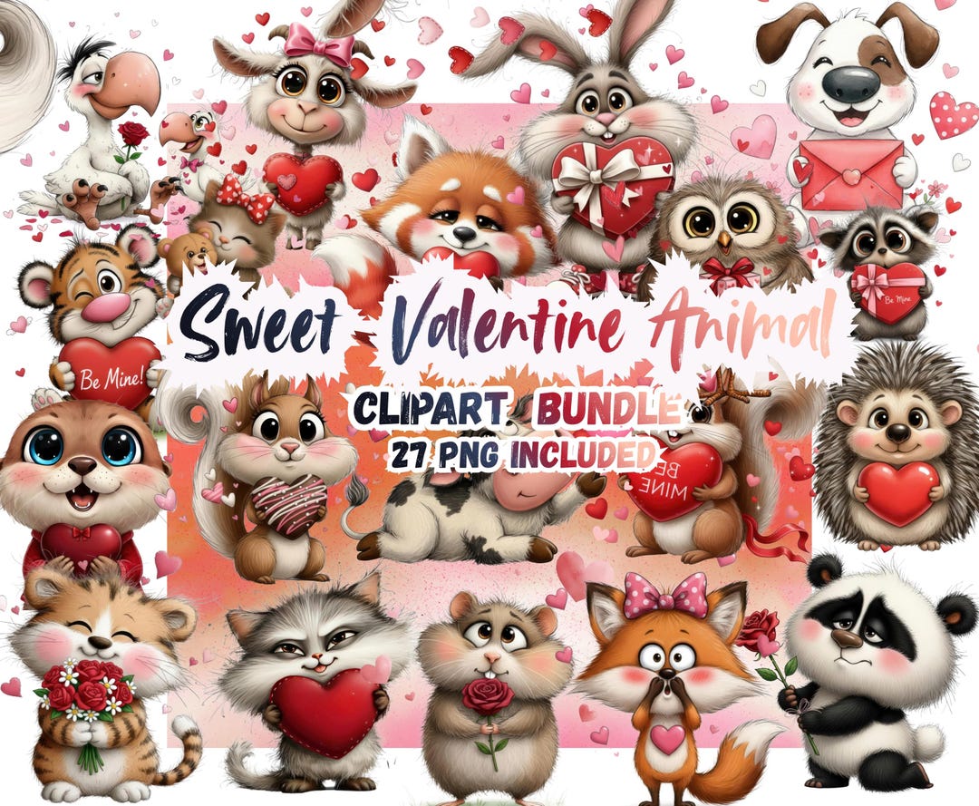 Cute Animals Valentine Day Clipart, Cute Animals Graphics, Valentine ...