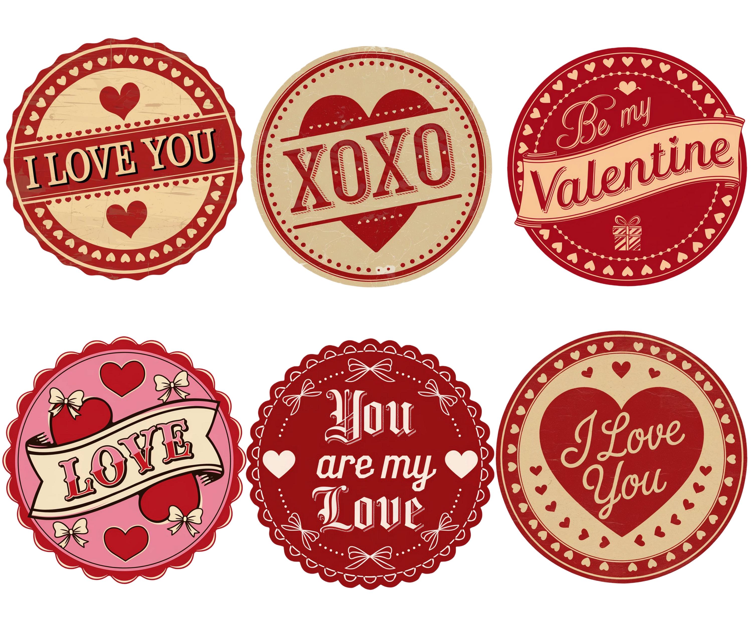 Vintage Valentine’s Day Labels Printable | Retro Love Stickers PNG ...