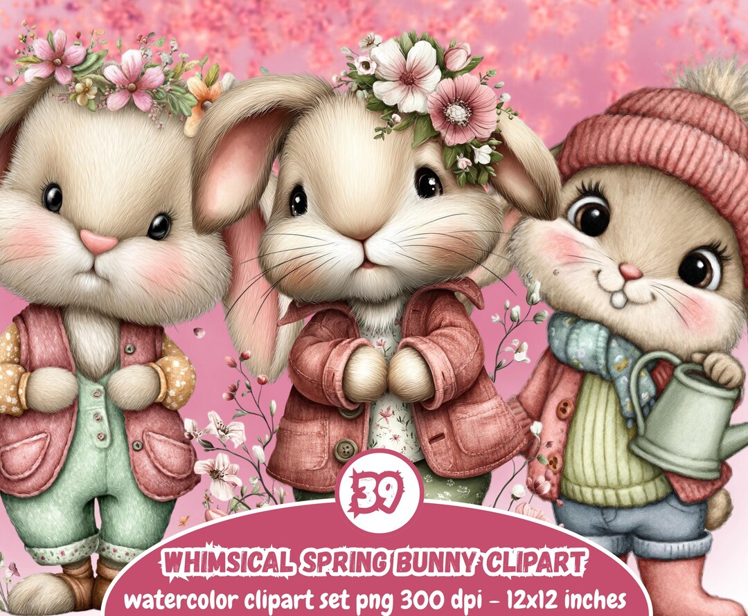 Spring Bunny Clipart | Pink Easter PNG | Rabbit Baby Shower | Coquette ...