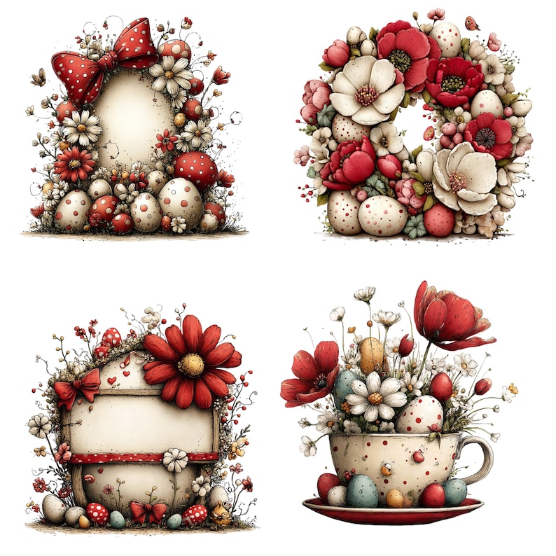 Whimsical Easter Bunny Clipart Set:cute Rabbit With Flowers Digital ...