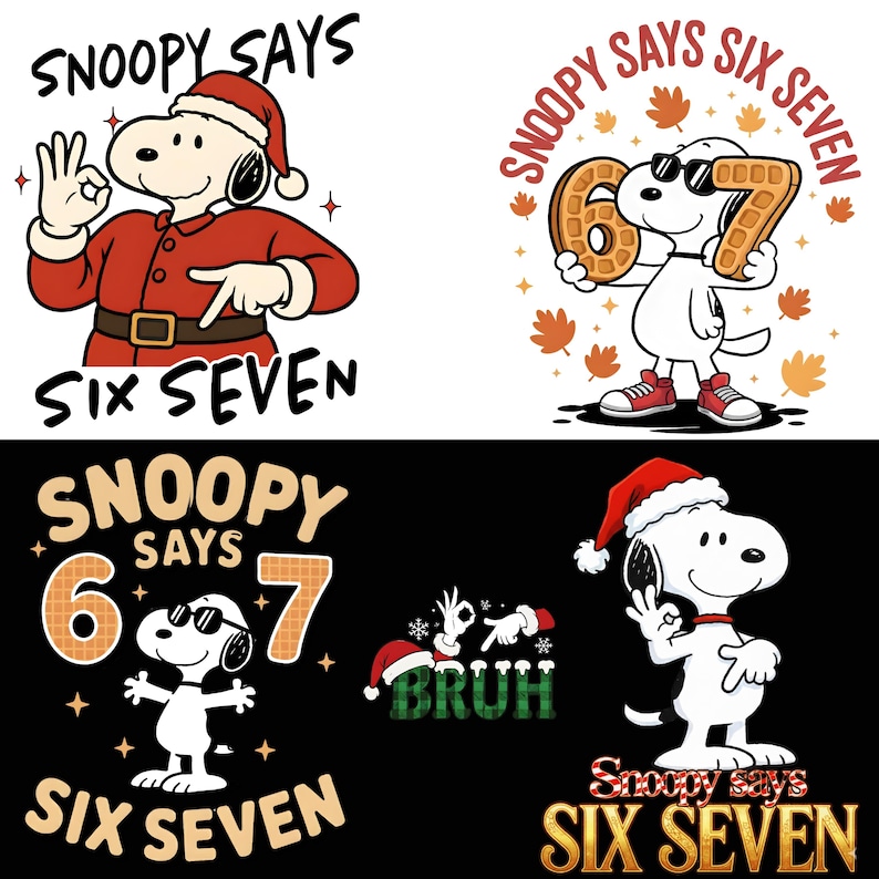 Snoopy Christmas Six Seven PNG Bundle, Peanuts Cartoon Clipart, Peanuts ...