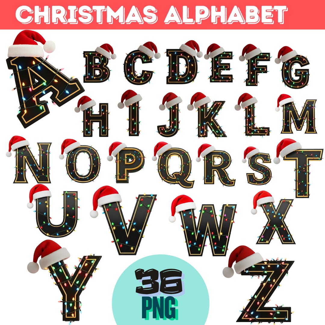 Christmas Alphabet PNG, A-Z Letters Santa Hat 26PNG, Santa Hat ...