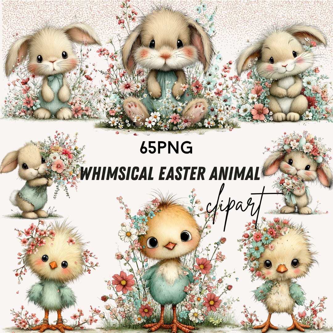 Whimsical Easter Bunny Clipart Set: 26 PNG & JPG Files (digital ...