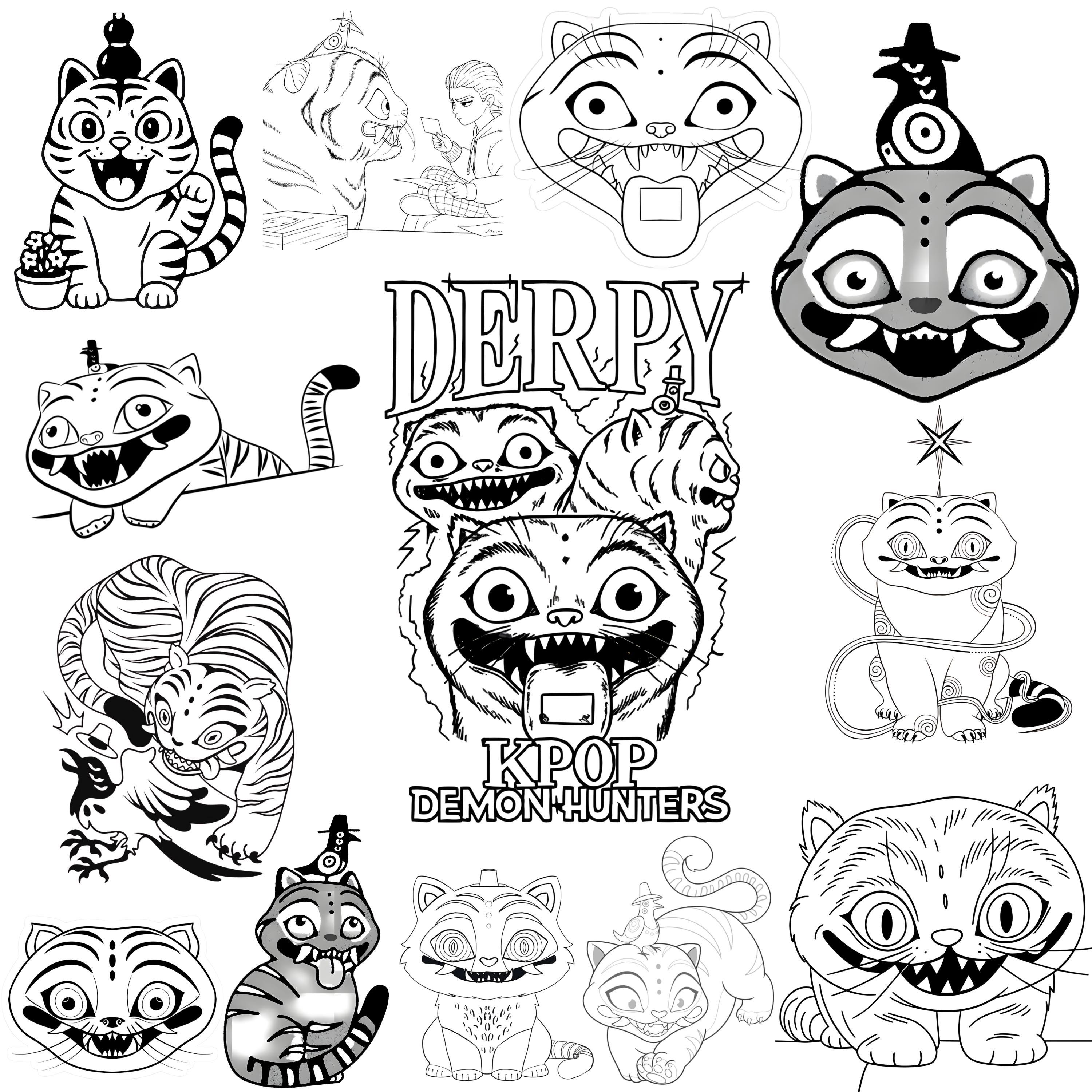 Huntrix K Pop Demon Hunters Tiger Clipart, Derpy Tiger PNG, Kpop ...