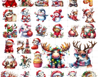 Christmas Characters Clipart PNG | Cute Holiday Illustrations | Santa ...