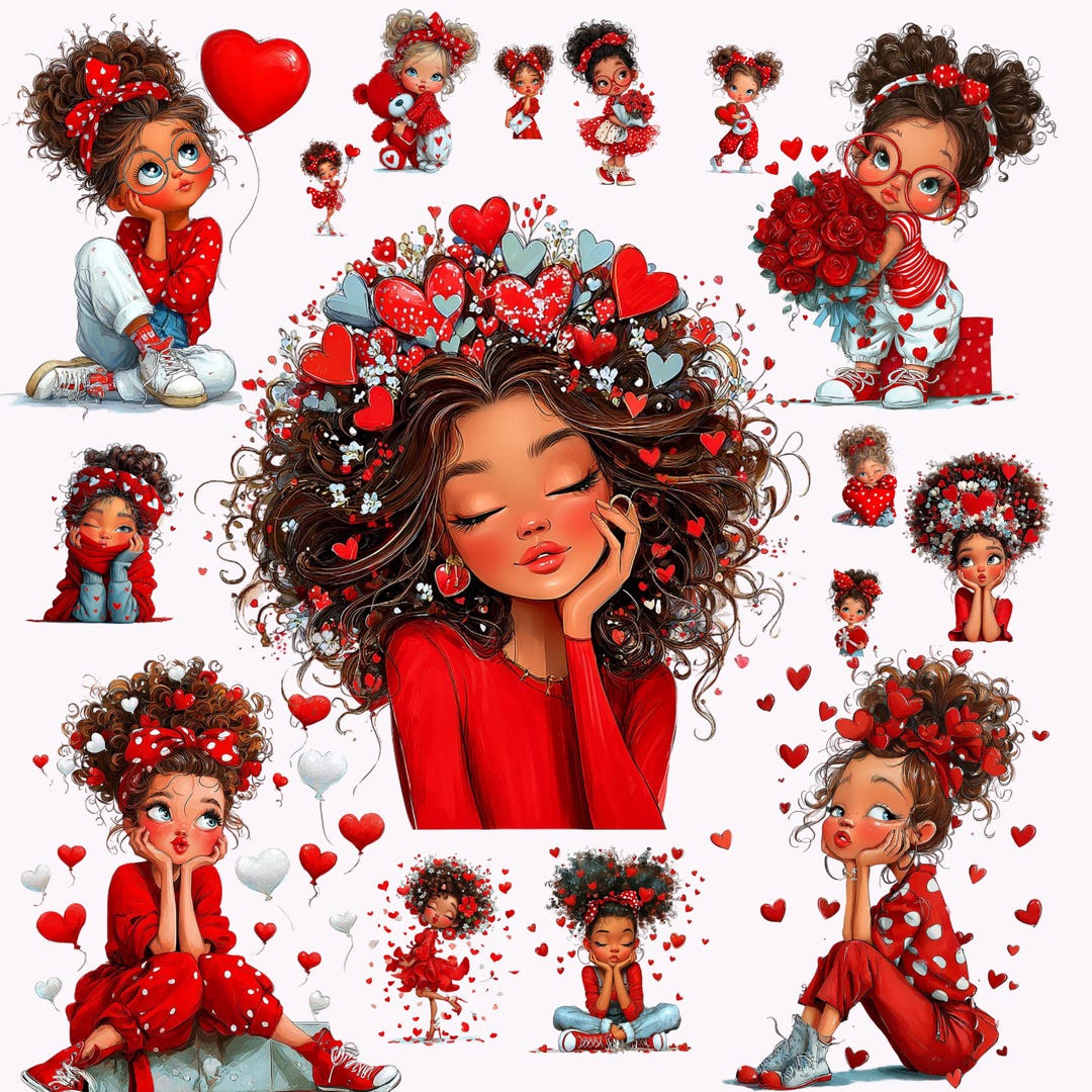 30 Png Valentine's Day Girl Clipart Bundle, Chibi Girls With,baloons ...