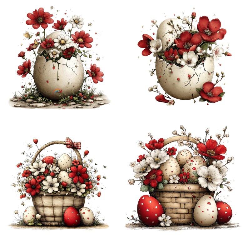 Whimsical Easter Bunny Clipart Set:cute Rabbit With Flowers Digital ...