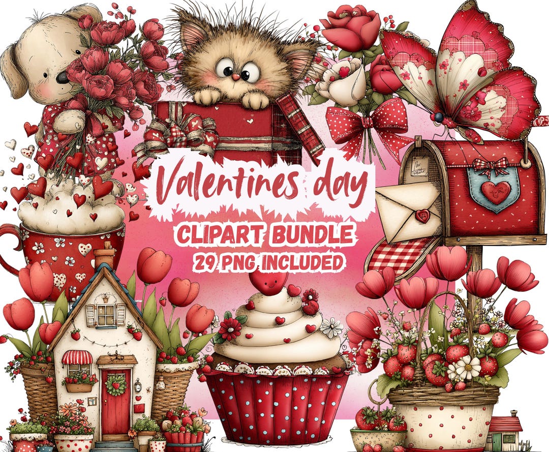 Whimsical Valentines Day Clipart: Sweet Graphics, Love Elements ...