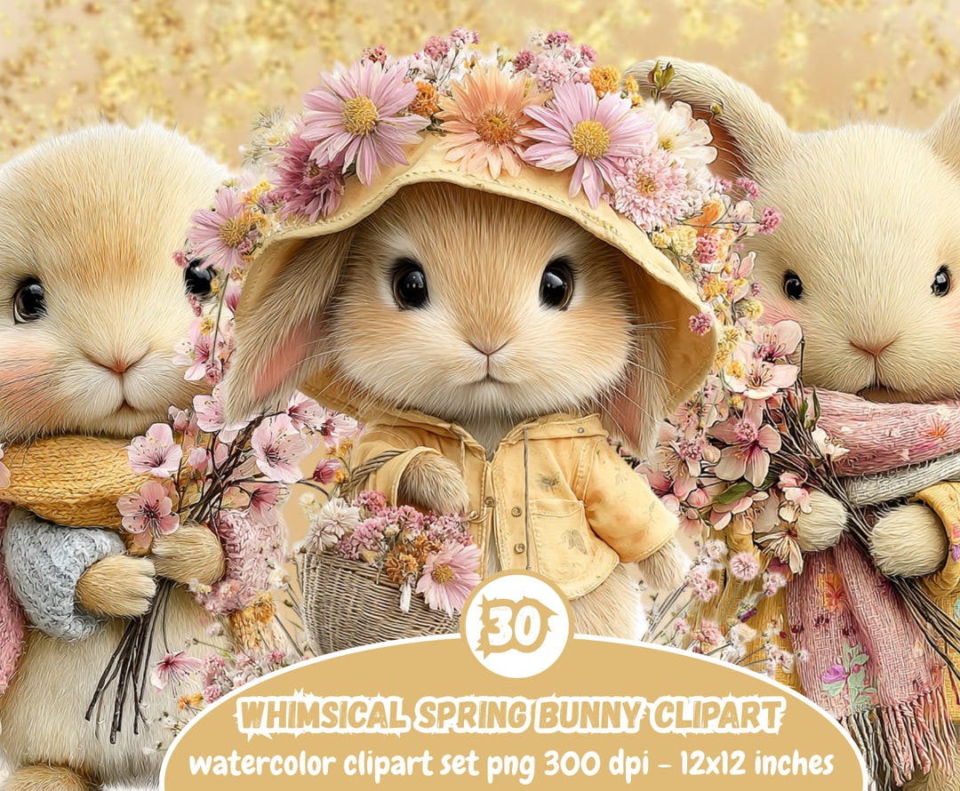 Spring Bunny Clipart | Pink Easter PNG | Rabbit Baby Shower | Coquette ...