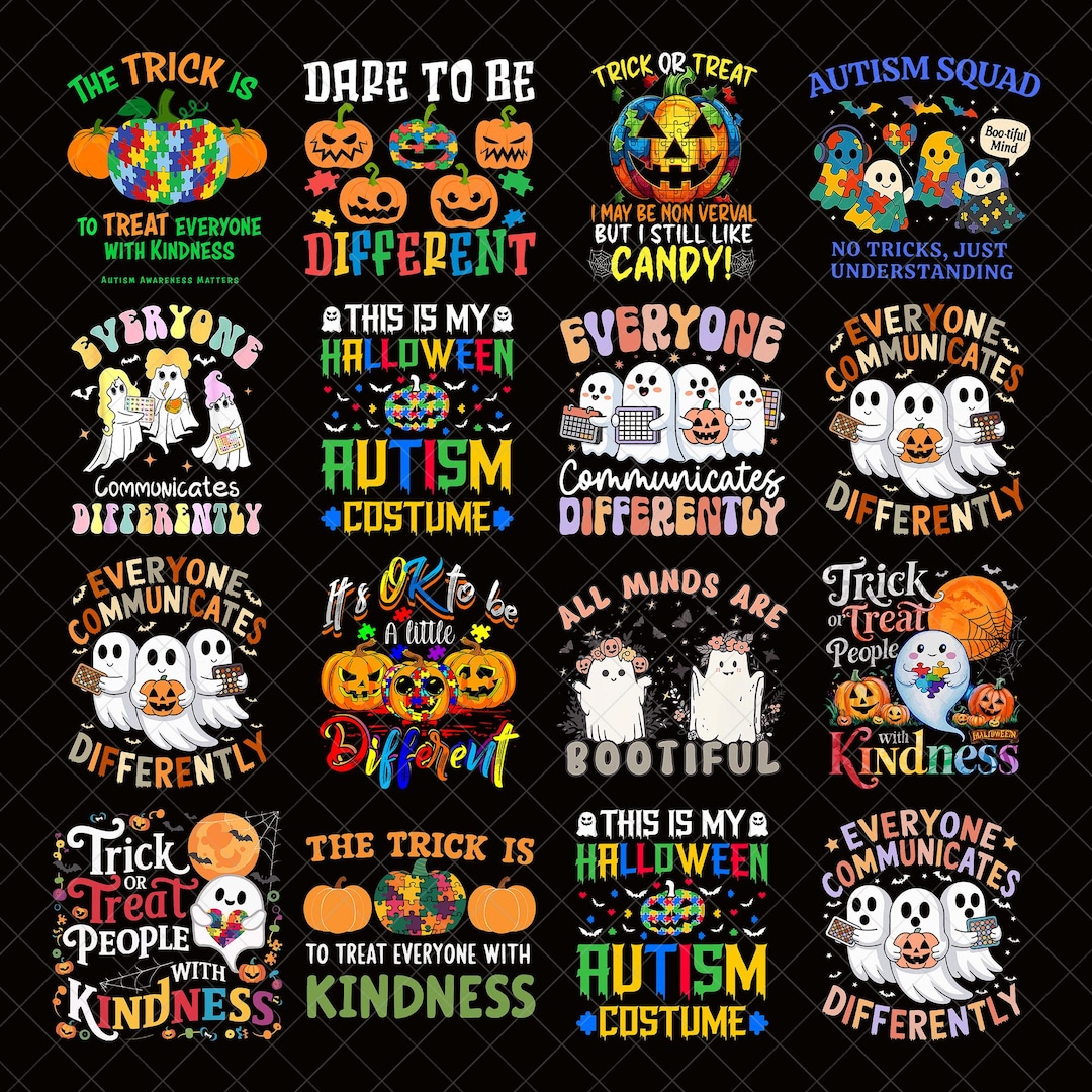Halloween Autism PNG Bundle, Puzzle Piece Png, Pumpkin & Ghost Designs ...