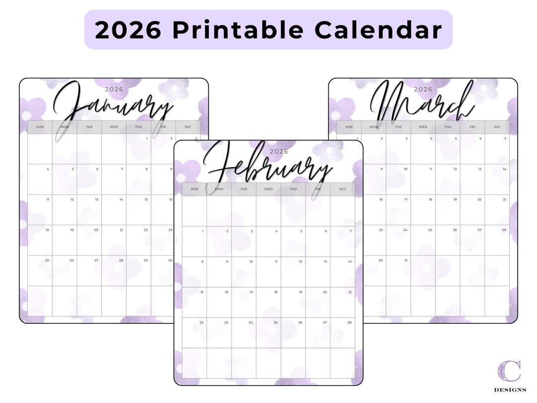 2026 Light Purple Calendar Printable | Soft Purple Monthly Planner ...