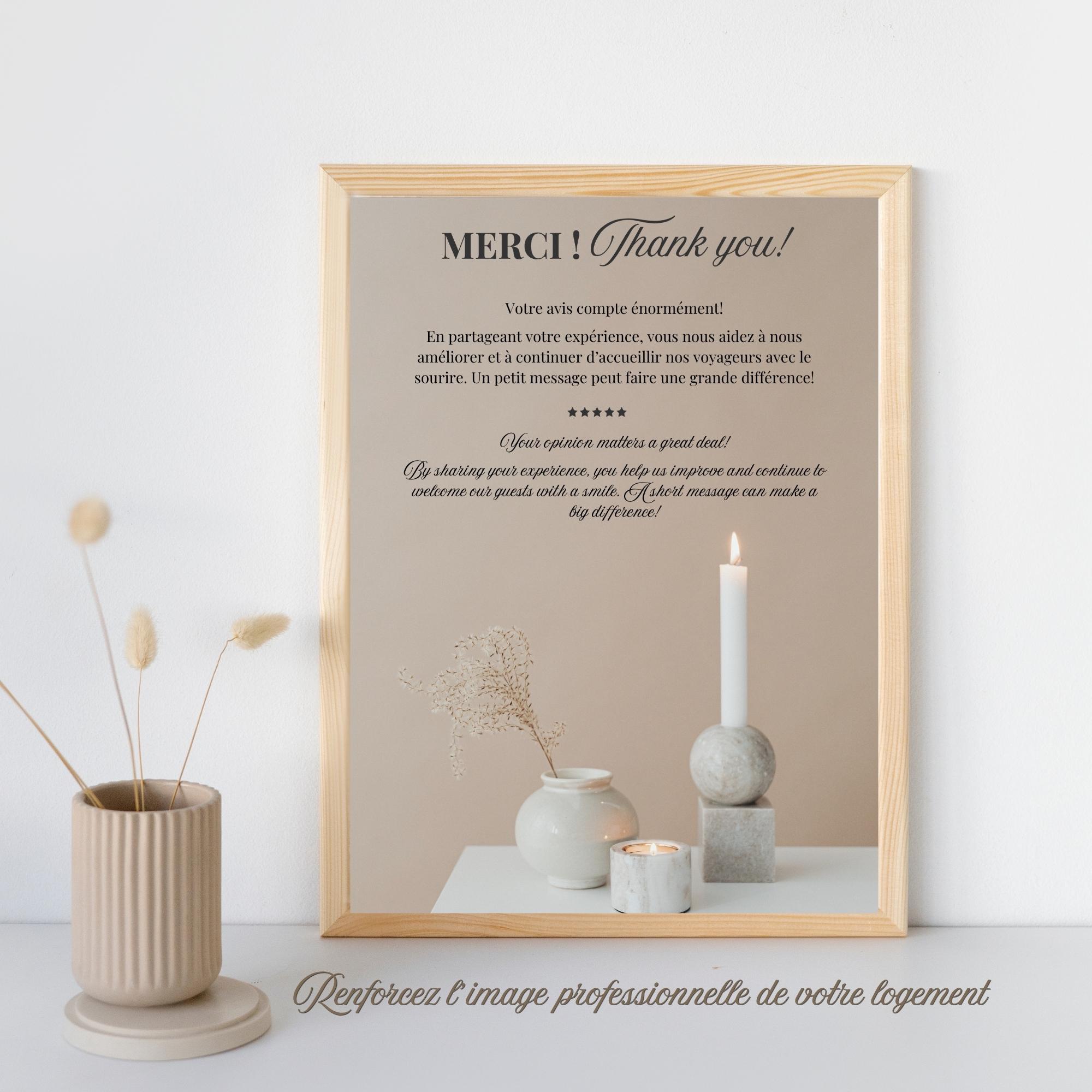 Printable Airbnb Thank You Poster – Bilingual FR/EN Review Request ...