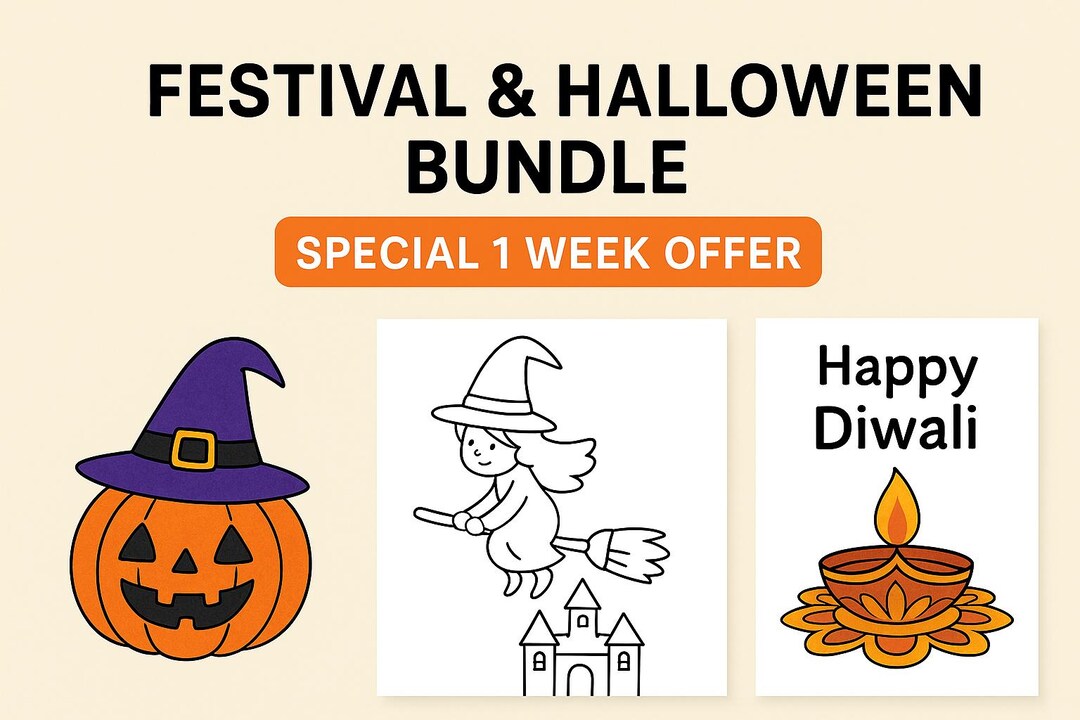 Halloween Diwali Printable Bundle: Cards + Coloring Pages (US Letter ...