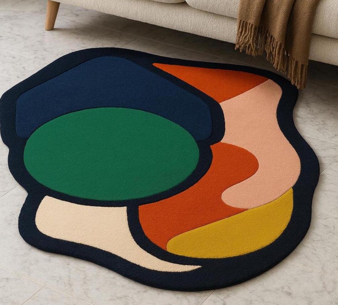 Irregular Amoeba Rug | Handmade Tufted Modern Abstract Rug | Funky Wavy ...
