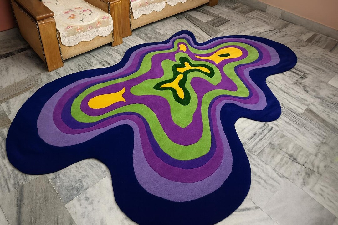 Irregular Amoeba Shape Hand Tufted Rug | Abstract Colorful Wool Area ...