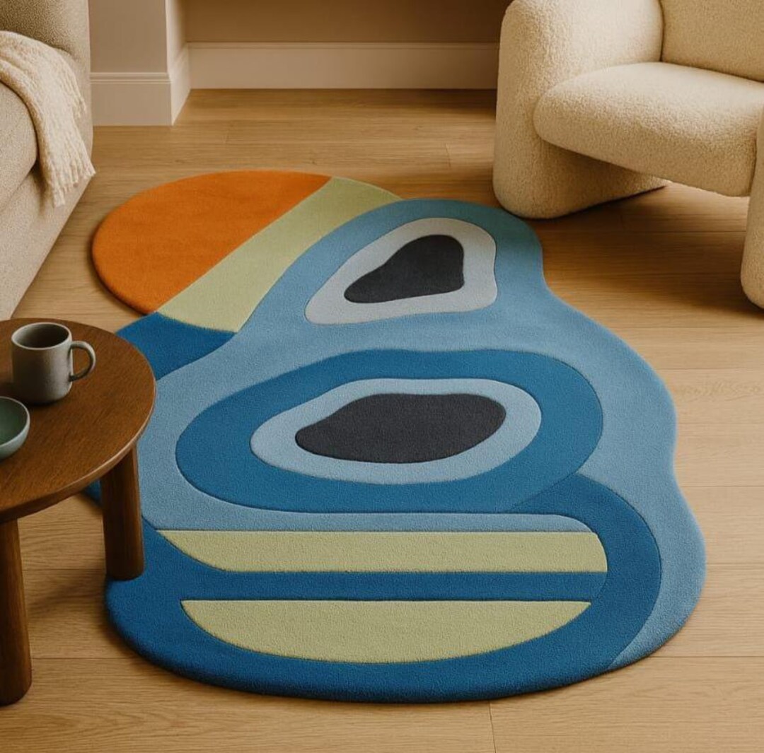 Irregular Kidney Designer Rug Hand Tufted Rug, 100% Fine Woolen Rug ...