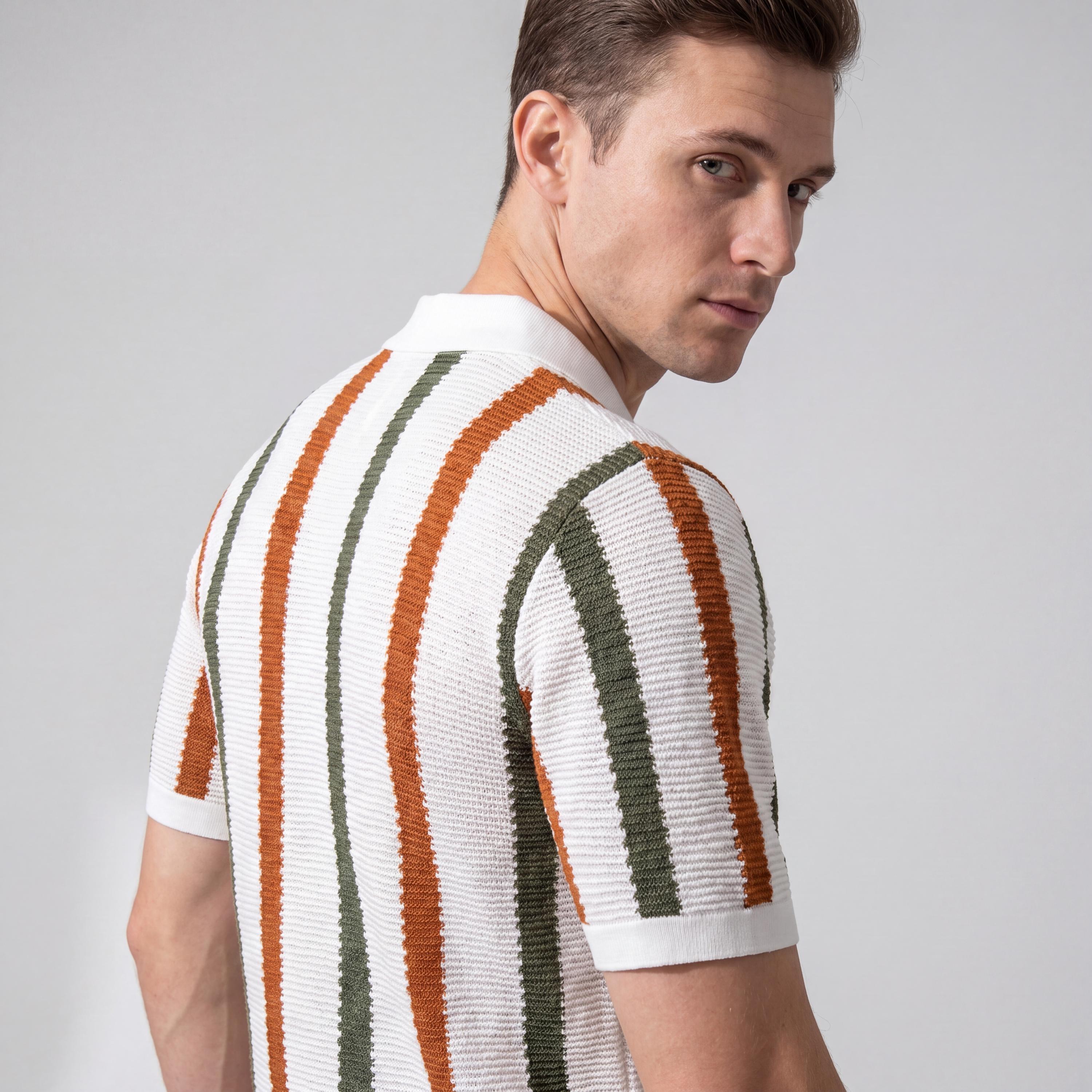 Men's Striped Knit Polo Shirt – Retro Vertical Stripe Summer Top - Etsy