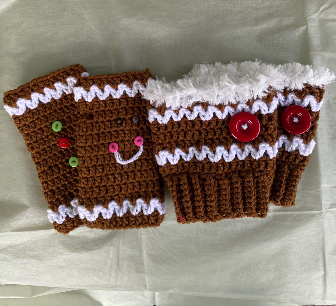 Gingerbread Man Cozy Bundle - Fingerless Gloves With Matching Boot ...