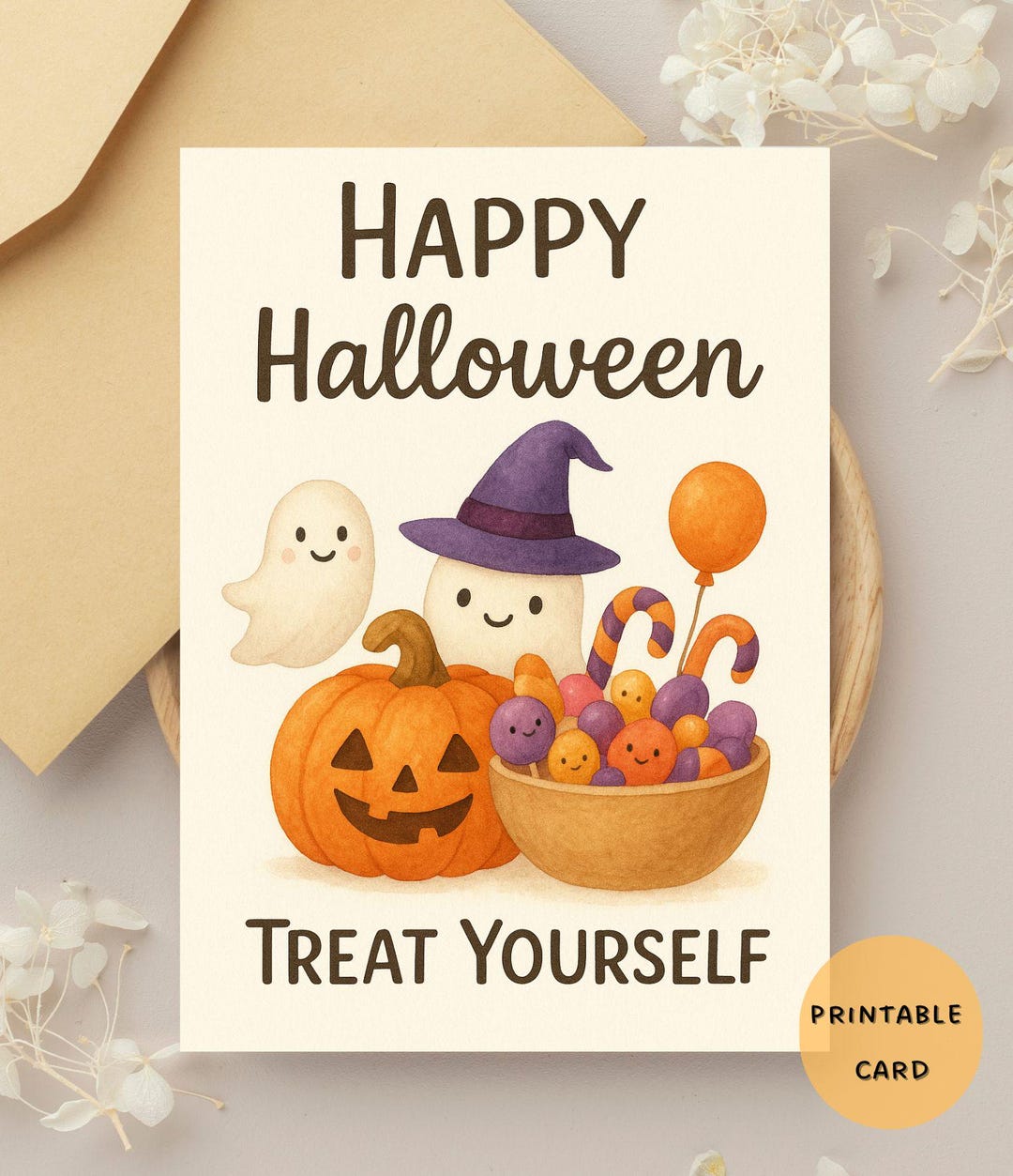 Printable Halloween Card, Instant Download Card for Halloween, Cute ...