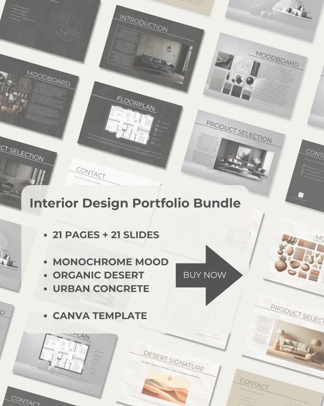 3 Interior Design Portfolio & Instagram Slide Bundles | Monochrome Mood ...