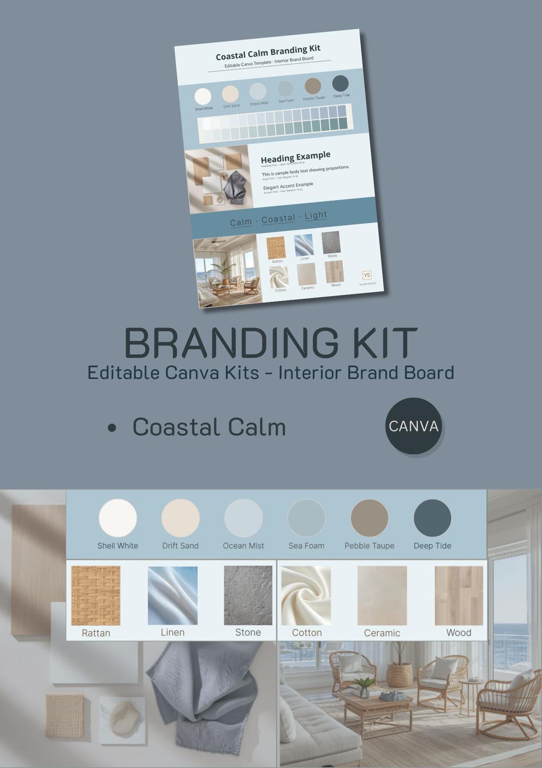 Coastal Calm Branding Kit – Editable Canva Template for Interior ...