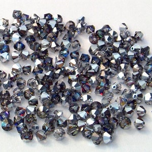 24pc - 4mm Rare Swarovski Crystal Meridian Blue Bicone Spacer Beads ...