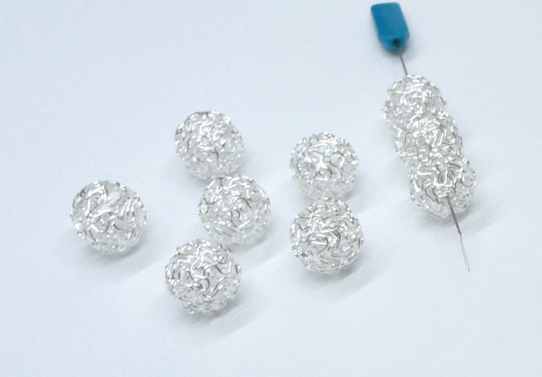 6pc - 19mm-20mm Silver Plated Round Sphere Metal WIRE WRAP Hollow Focal ...